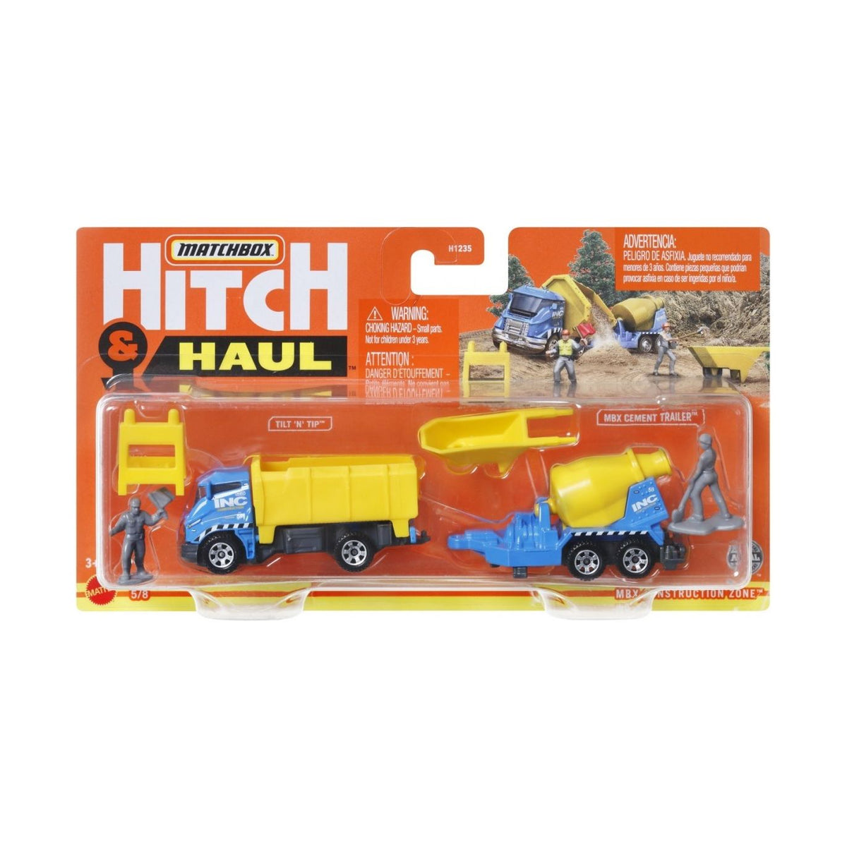 Matchbox Hitch&Haul Set 2 Vehicule Mbx Construction Zone Tilt N Tip Mb ...